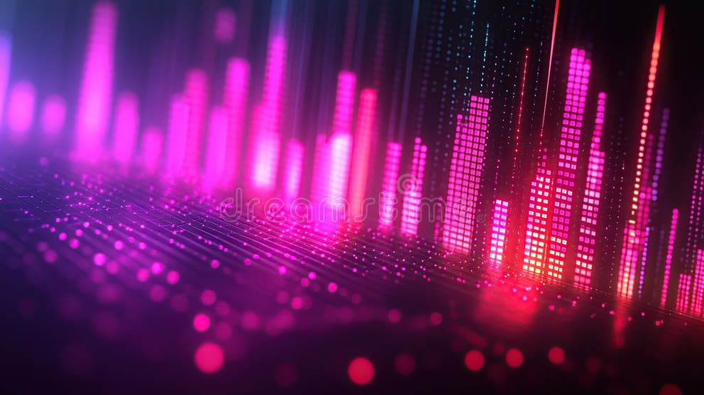 Abstract Data Visualization, Glowing Bars, City Skyline Background ...