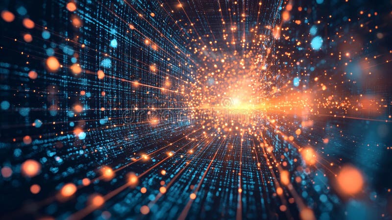 Abstract Data Visualization with Glowing Lights and Grid Patterns Stock Photo - Image of system ...