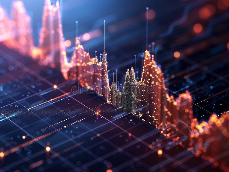 Abstract Data Visualization with Glowing Lines and Points Representing ...