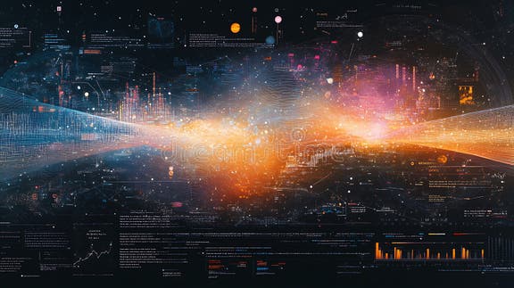 Abstract Data Visualization Illustrating Complex Systems with Glowing ...