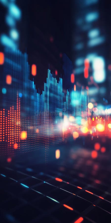 Abstract Data Visualization with Light Effects in Modern Cityscape ...