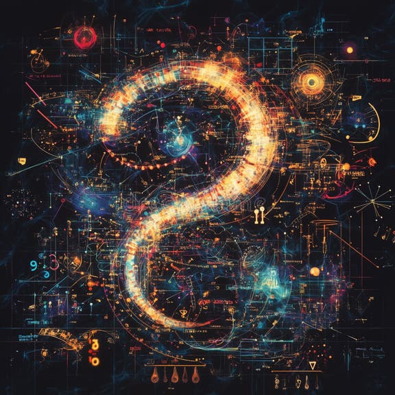 Abstract Data Visualization with Luminous Question Mark and Intricate ...