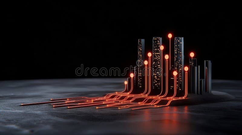 Abstract Data Visualization with Neon Lights Representing Cityscape and ...