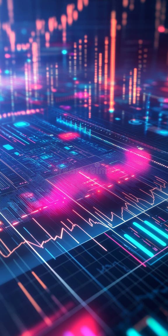 Abstract Data Visualization with Neon Lights Representing Financial ...