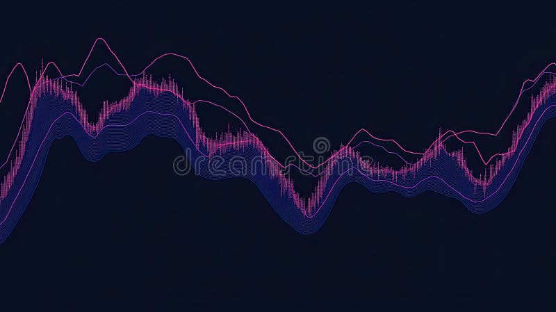 Abstract Data Visualization, Pink and Blue Lines on Dark Background ...