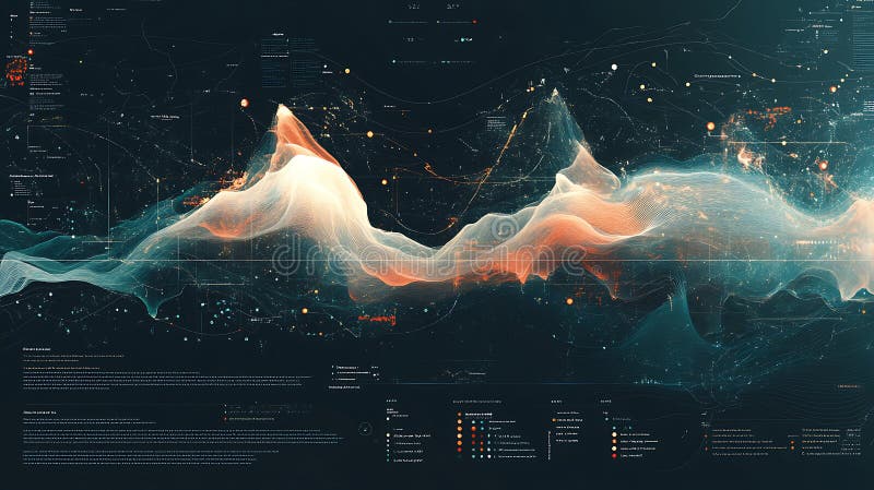 Complex Data Visualization with Flowing Lines and Orange Highlights Showing Deep Insights and ...