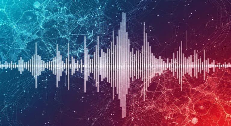 Abstract Data Visualization: Red and Blue Network with Audio Waveform ...