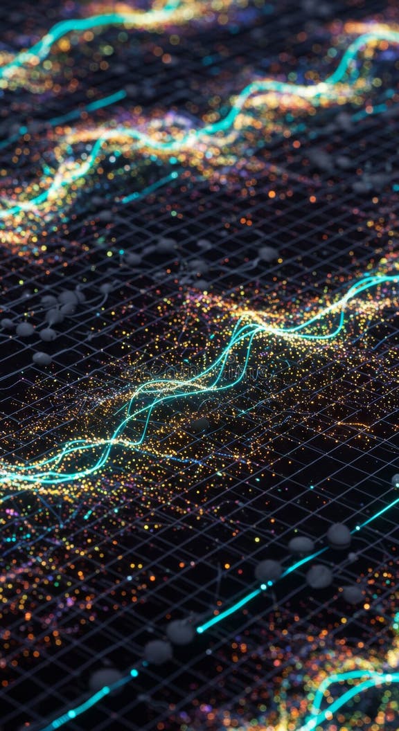 Abstract Data Visualization with Teal and Gold Lines Stock Illustration ...