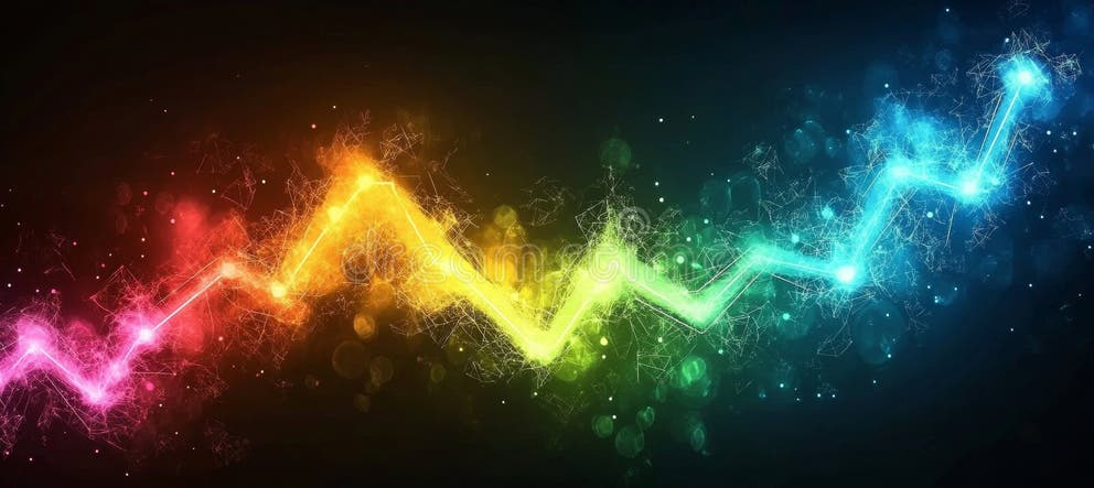 Abstract Data Visualization Vibrant Line Chart in Rainbow Colors on a ...