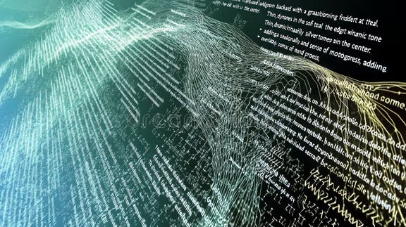 Abstract Data Visualization with Wavy Lines and Digital Text Flow Stock ...