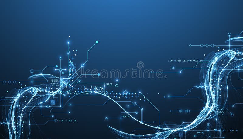 Abstract Data Wave with Futuristic Circuit Lines. Technology Concept ...