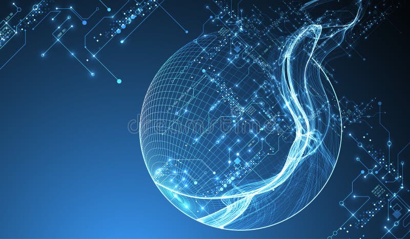 Abstract Data Wave with Sphere and Futuristic Circuit Lines. Technology ...