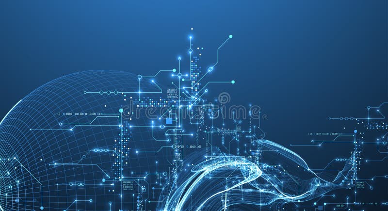 Abstract Data Wave with Sphere and Futuristic Circuit Lines. Technology ...