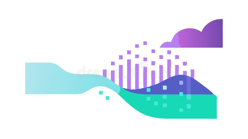 Abstract Data Waves Over Landscape, Symbolizing Fluid Information ...