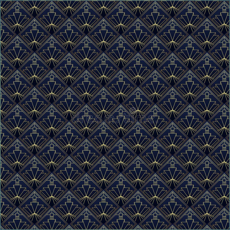 Abstract Art Deco Seamless Blue Golden Pattern Stock Illustrations ...