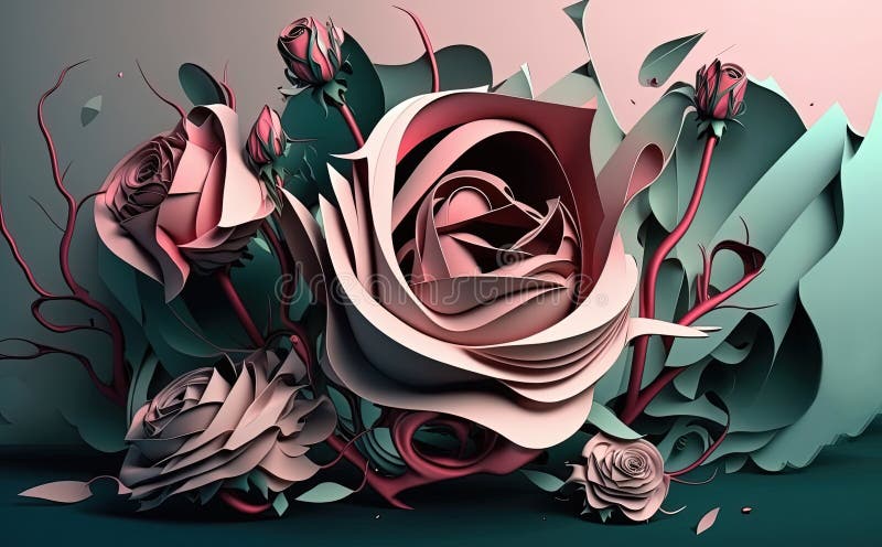 Abstract Deconstructed Pink Roses - Generative Ai Stock Illustration ...