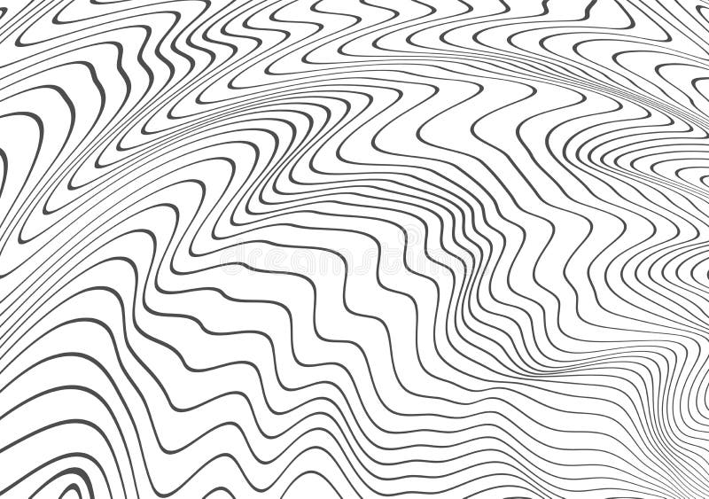 Abstract Decor of Wavy Distorted Lines. Black Winding, Relief Wave ...
