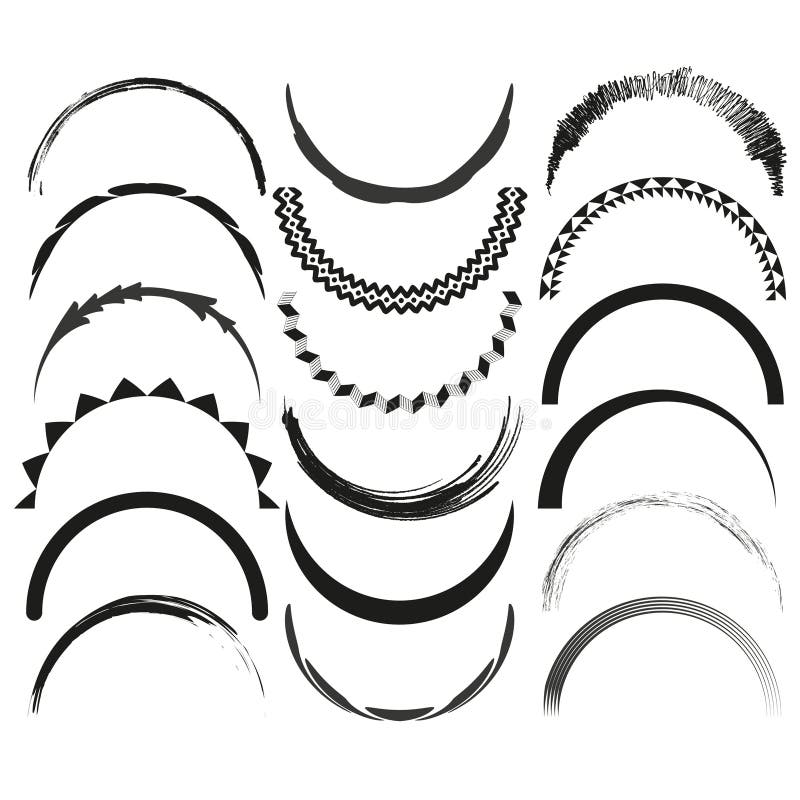 Abstract Decorative Arcs. Set of Various Black Half-circle Designs ...