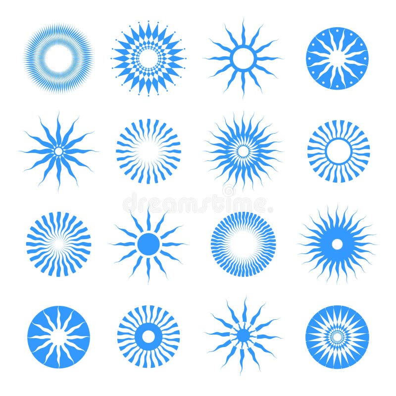Abstract Decorative Blue Sun Icons. Elements for Design Stock Vector ...