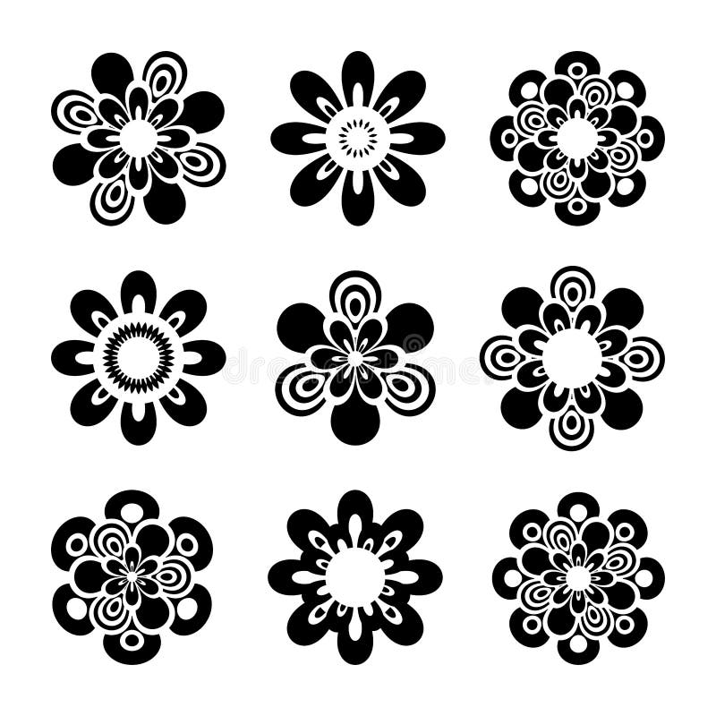 Abstract Decorative Flower Icons. Floral Design Elements Stock Vector ...