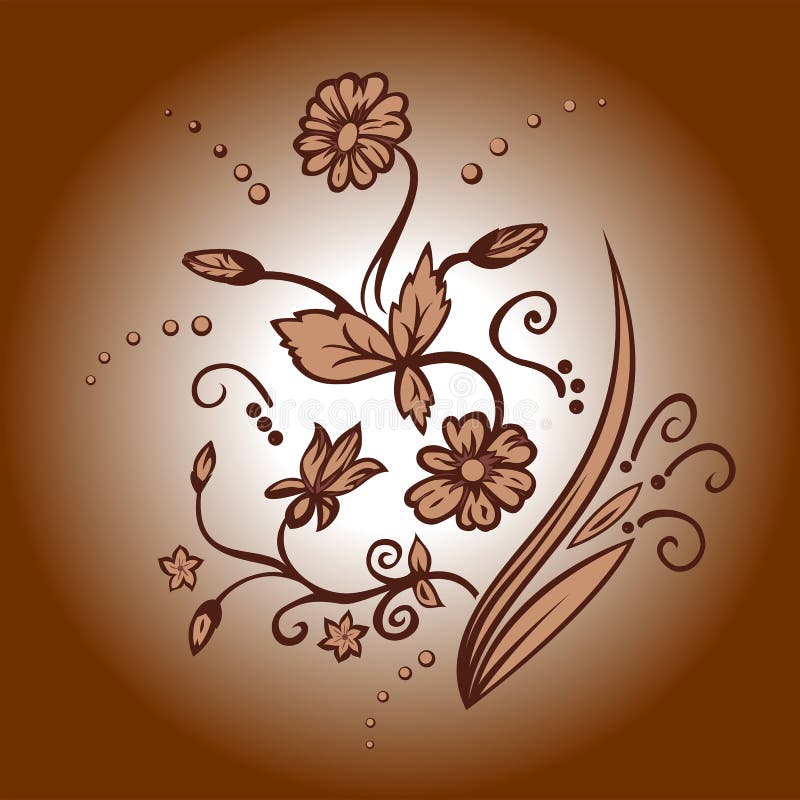 Abstract Decorative Flowers - Vector Brown Ornament on Brown Background ...