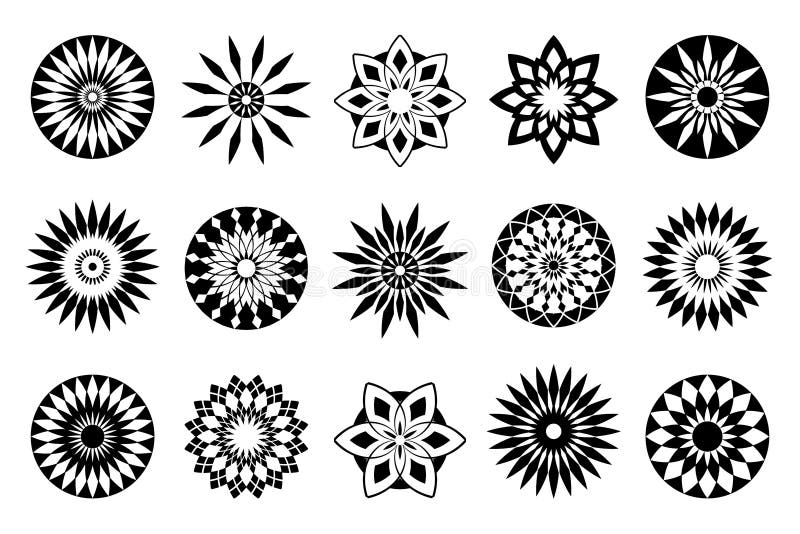 Abstract Decorative Radial Circle Icons. Design Elements Set Stock ...