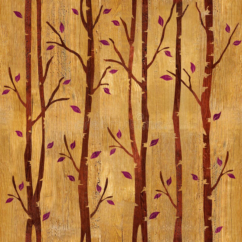 Abstract Decorative Trees - Seamless Background - Wooden Surface Stock ...