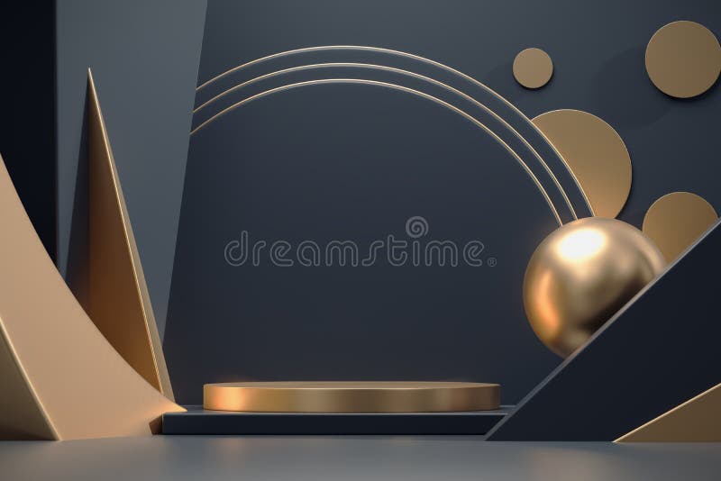 Abstract Deep Blue and Gold Stage Platform, for Advertising Product ...