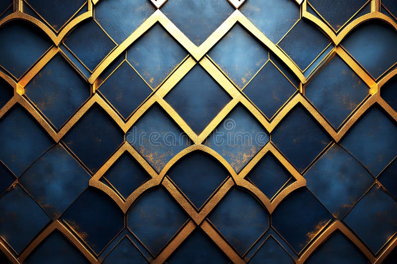 Abstract Deep Blue Texture Background with Golden Geometric Patterned ...