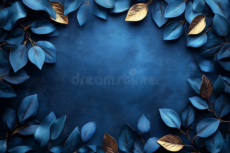 Abstract Deep Blue Texture with Gold Leaves Border Elegant Nature ...