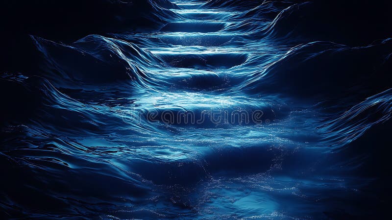 Abstract Deep Blue Water Flowing Downwards 3D Render Stock Illustration ...