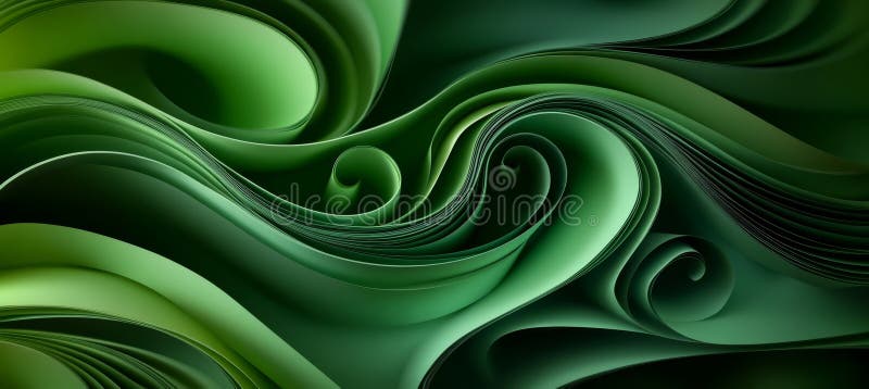 Abstract Deep Emerald Green Paper in Fluid Wave Patterns, Contemporary ...