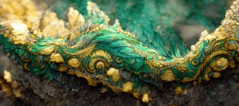 Abstract Deep Green Jade with Embedded Gold Rock Texture Pattern ...