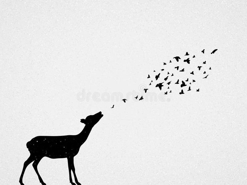 Abstract Deer, Flying Birds. Endangered Animal Stock Vector ...
