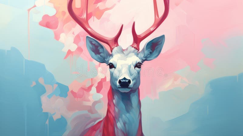 Abstract Deer Head Painting on White Background - Vector Illustration ...