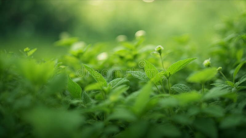 Abstract Defocused Nature Background with Green Herbs and Bokeh Stock ...