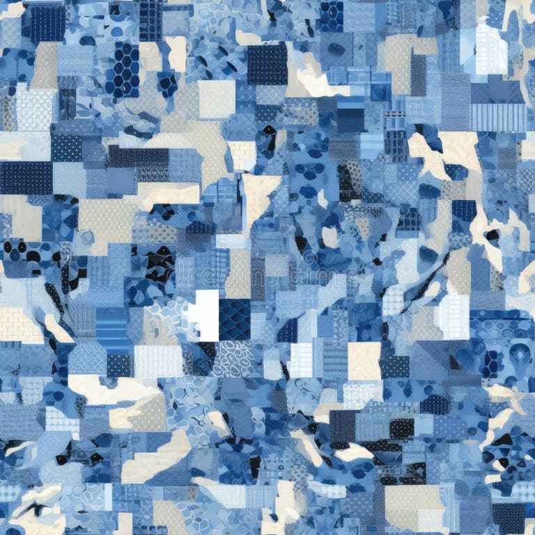 Abstract Denim and Blue Patchwork Collage with Varied Textures Stock ...