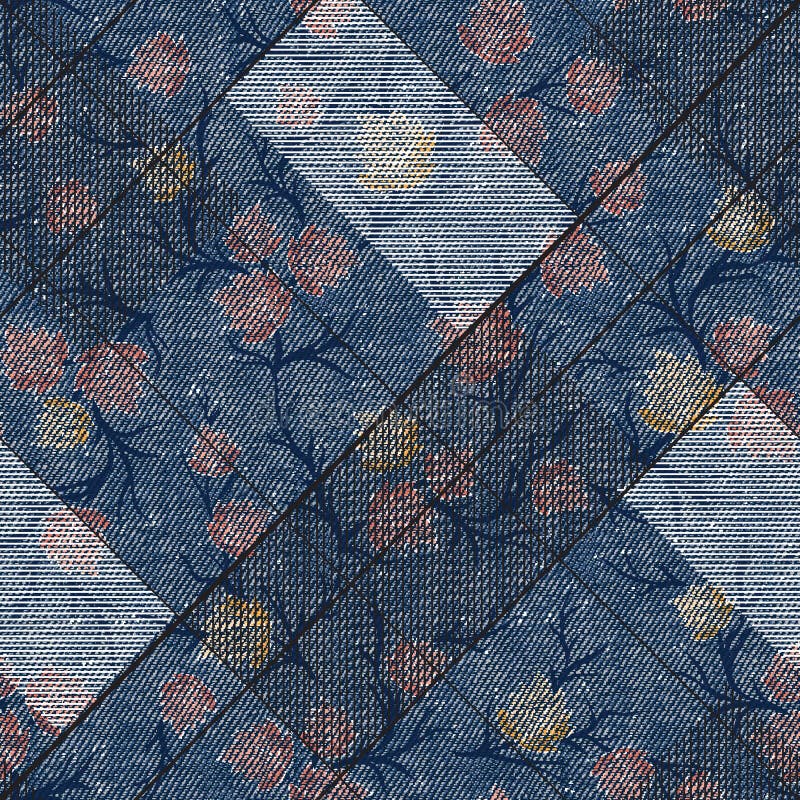 Abstract Denim Flower with Textures Seamless Pattern Background Stock ...