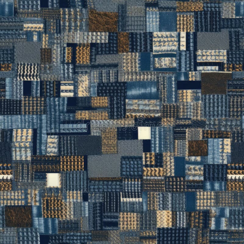 Abstract Denim Mosaic Pattern with Mixed Textures and Shades Stock ...