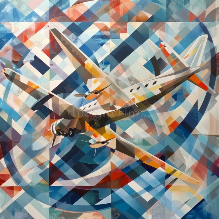 Abstract Depiction of an Aircraft in a Sky of Shifting Patterns. Stock ...