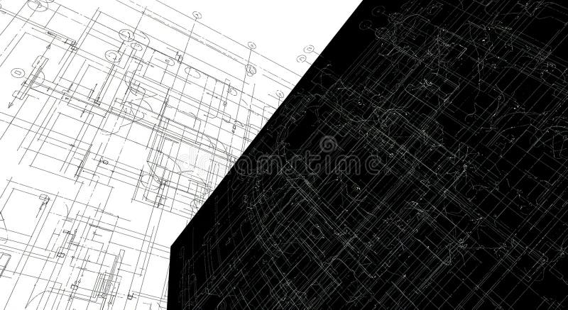 Abstract Depiction of Architectural Blueprints Divided Diagonally. the ...