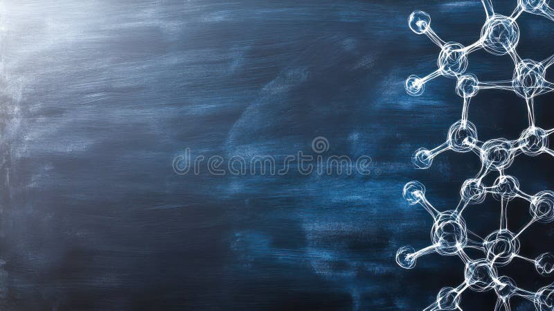 Abstract Depiction of Chalk Molecule Structure on Dark Blue Chalkboard ...