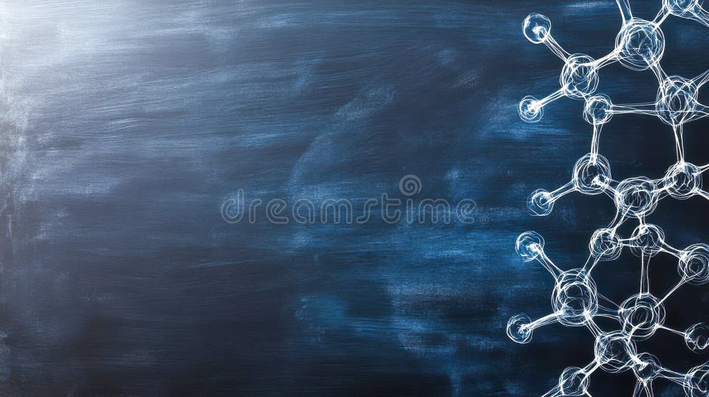 Abstract Depiction of Chalk Molecule Structure on Dark Blue Chalkboard ...
