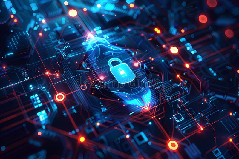 An Abstract Depiction of Cybersecurity Elements, Including Digital ...