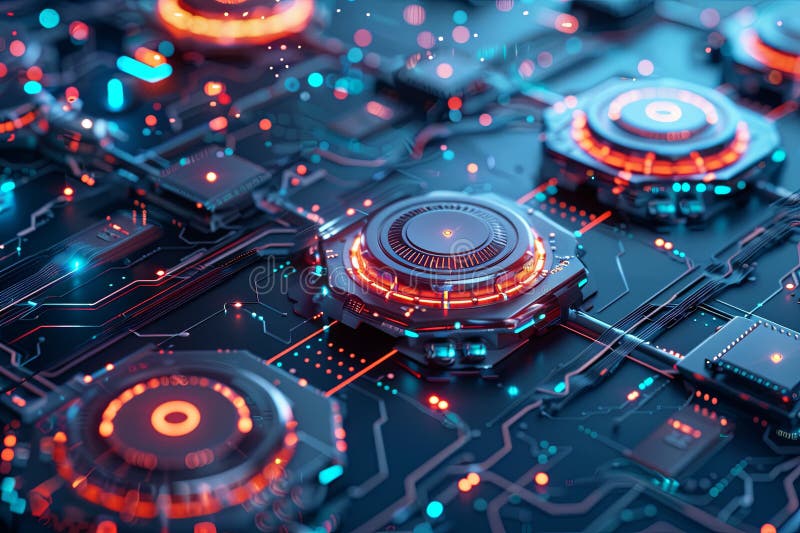 Abstract Depiction Of Cybersecurity Elements Like Digital Locks Shields And Network Nodes