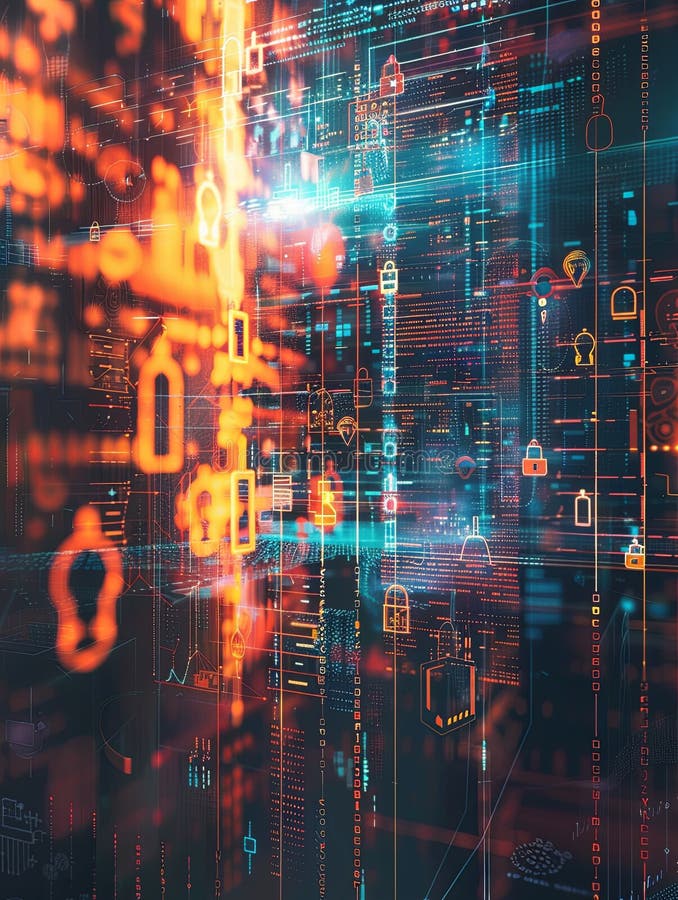 Abstract Depiction Of A Cybersecurity Network Protected By Ai Algorithms Featuring Digital