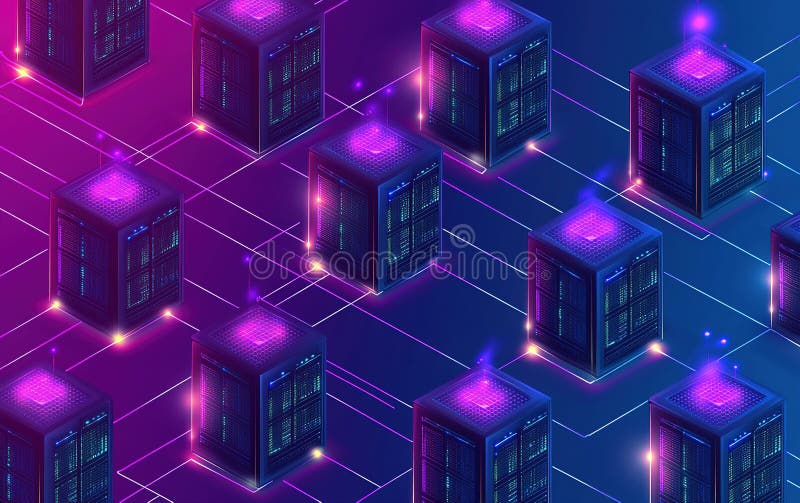 Abstract Depiction of Digital Data Centers with Glowing Servers in a ...