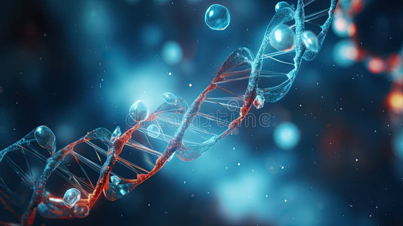 Abstract Depiction of DNA and RNA Molecules Inside a Cell on Dark ...