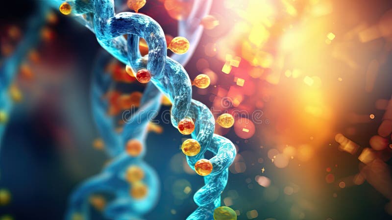 Abstract Depiction of DNA and RNA Molecules Inside a Cell on Dark ...