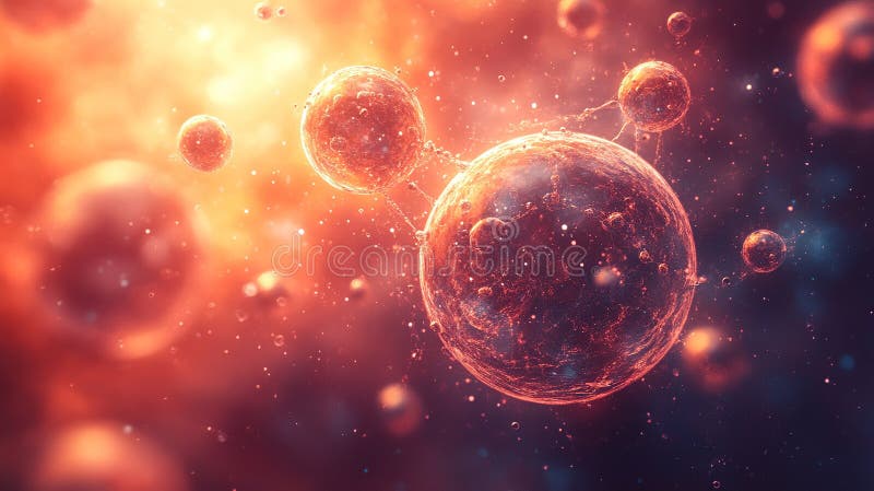 Abstract Depiction of Dynamic Molecules in a Vibrant, Fiery Cosmic ...